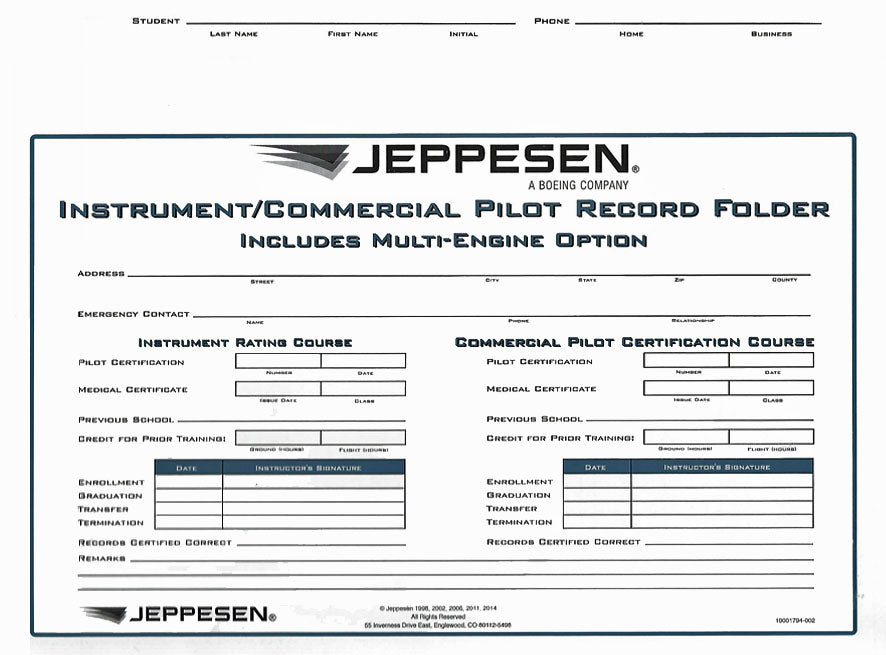 Jeppesen Student Flight Record Folder - Instrument/Commercial – Fallon Pilot Shop
