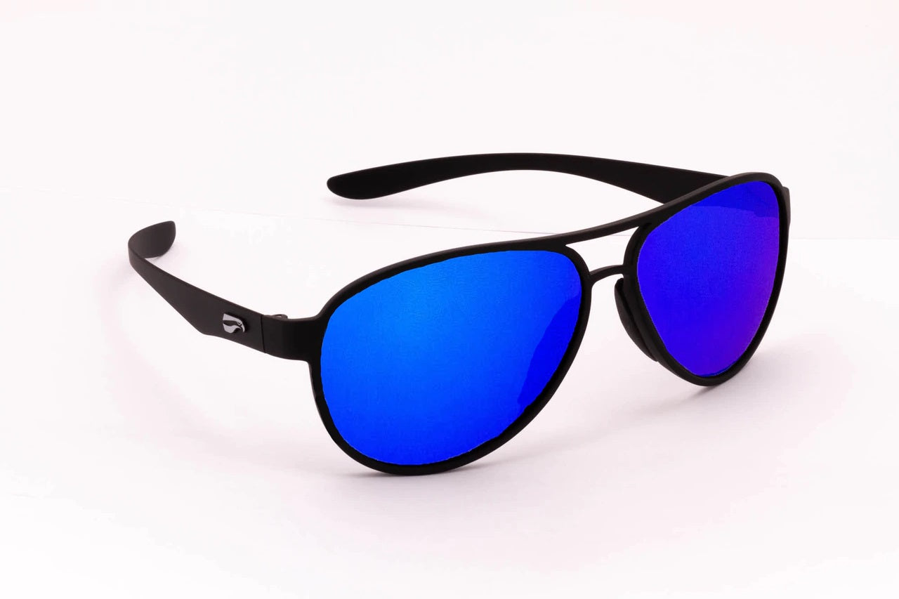 Flying Eyes Kestrel Aviator - Matte Black Frame - Mirrored Sapphire Le ...